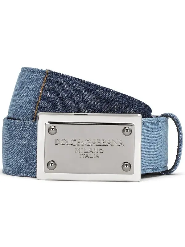 Dolce & Gabbana Logo-tag Patchwork-denim Belt - Blue