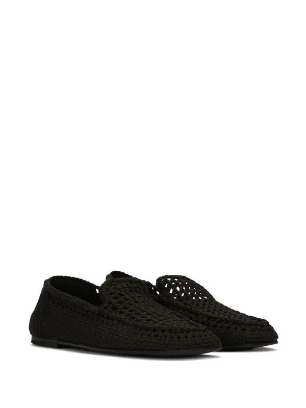 Dolce & Gabbana Crochet Raffia Slippers - Black