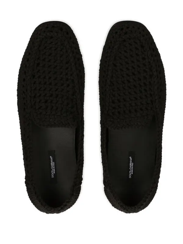 Dolce & Gabbana Crochet Raffia Slippers - Black