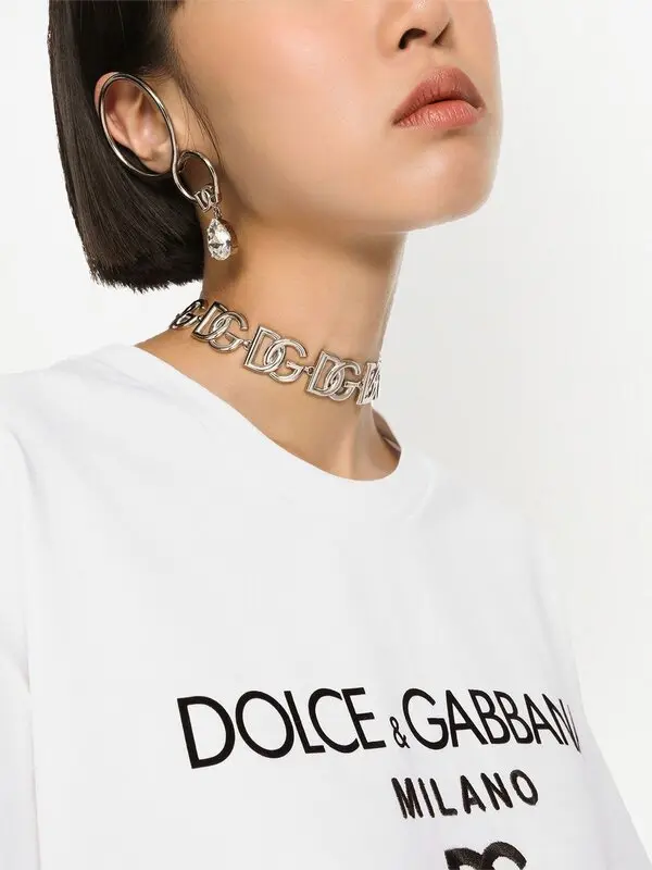 Dolce & Gabbana Tone Brass Dg Logo Chain Choker - Silver