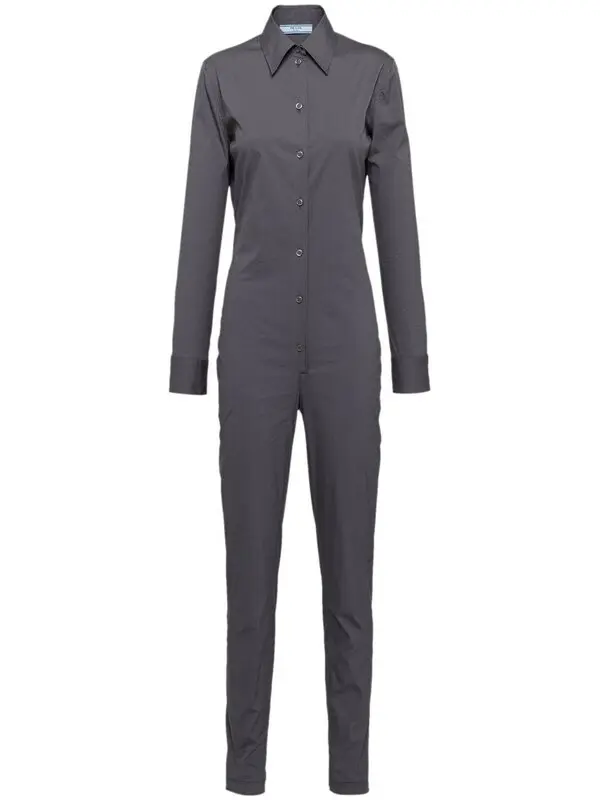 Prada Long-sleeve Poplin Jumpsuit - Grey