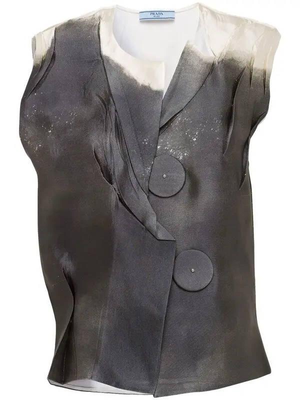 Prada Two-tone Silk Satin Blouse - Grey