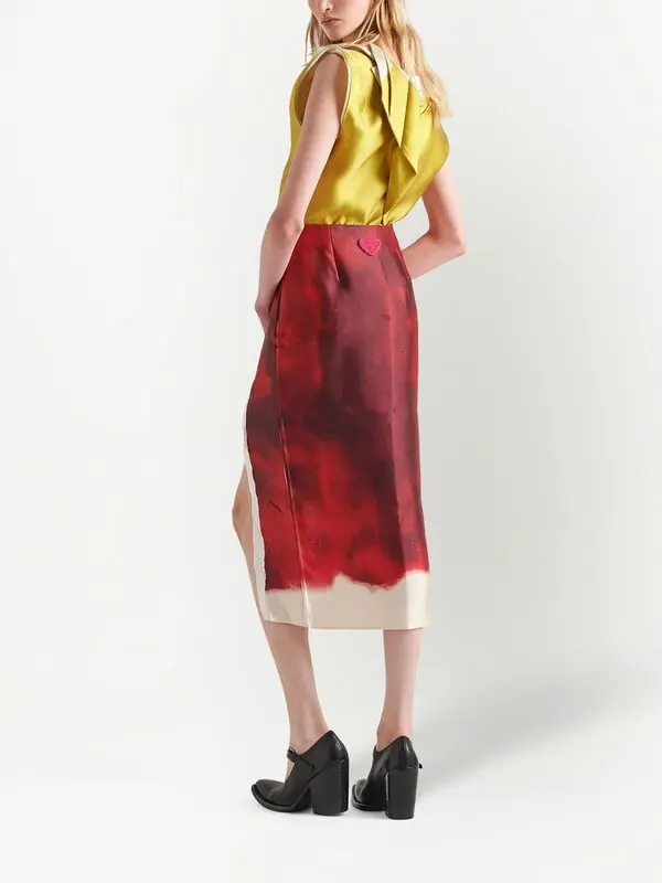 Prada Abstract-print Satin Midi Skirt