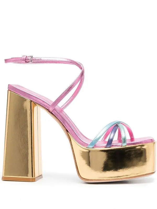 HAUS OF HONEY Foil-effect Platform Sandals - Pink