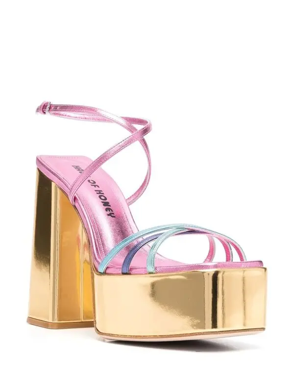 HAUS OF HONEY Foil-effect Platform Sandals - Pink