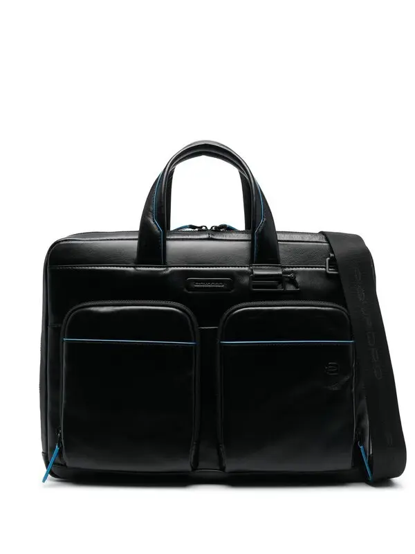 PIQUADRO Debossed Logo Leather Laptop Bag - Black