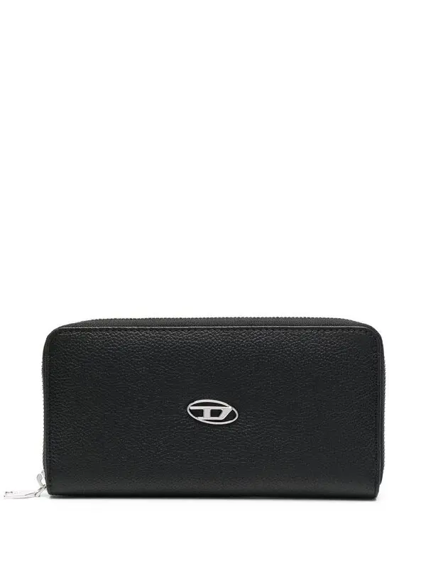 DIESEL® Continental Zip L Logo-plaque Leather Wallet - Black