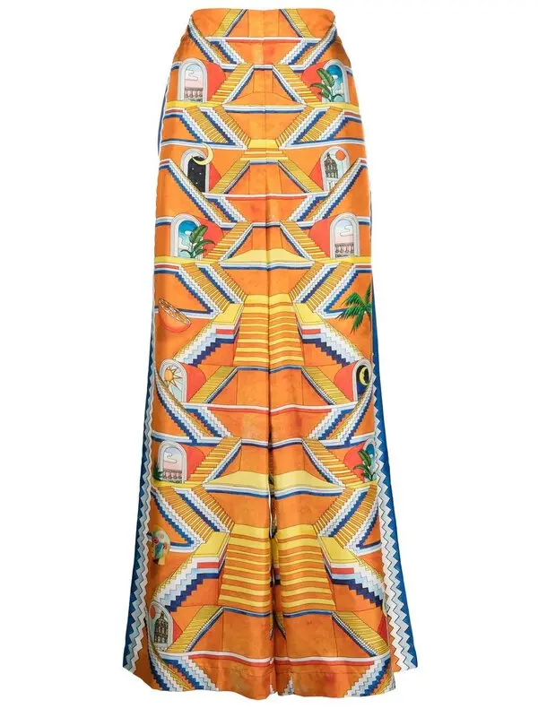 Casablanca Escalier Infini Silk Wide-leg Trousers - Orange
