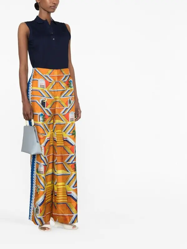 Casablanca Escalier Infini Silk Wide-leg Trousers - Orange
