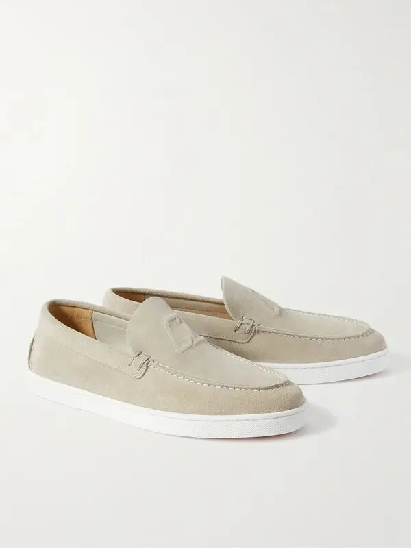 CHRISTIAN LOUBOUTIN Varsiboat Logo-embossed Suede Loafers - Neutrals