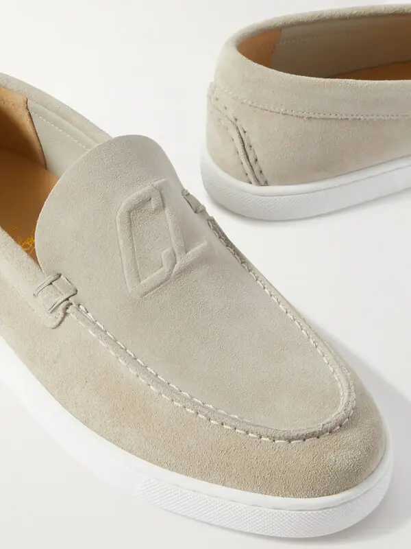 CHRISTIAN LOUBOUTIN Varsiboat Logo-embossed Suede Loafers - Neutrals