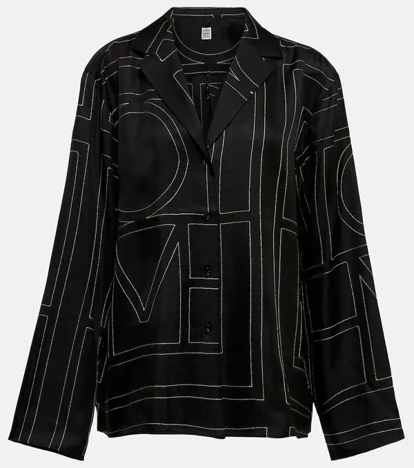 TOTEME Logo-embroidered Silk Shirt - Black