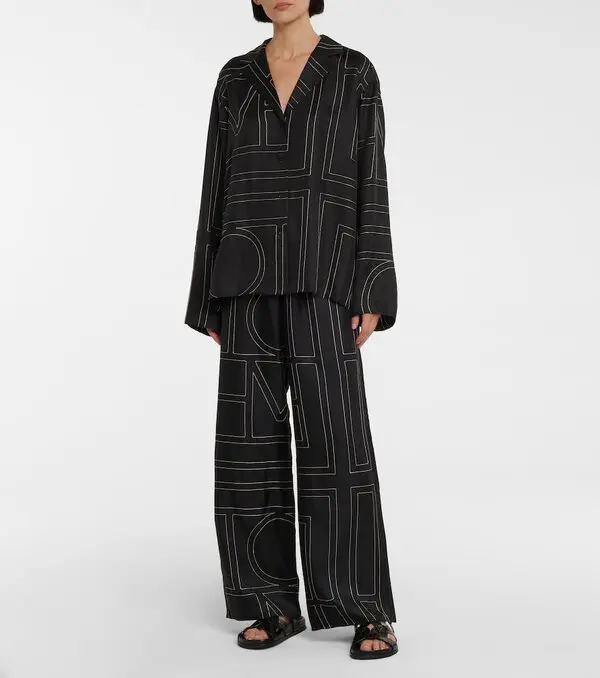 TOTEME Logo-embroidered Silk Shirt - Black