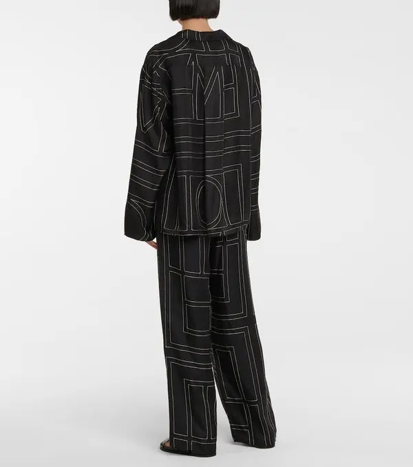 TOTEME Logo-embroidered Silk Shirt - Black