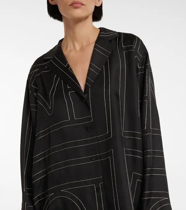 TOTEME Logo-embroidered Silk Shirt - Black