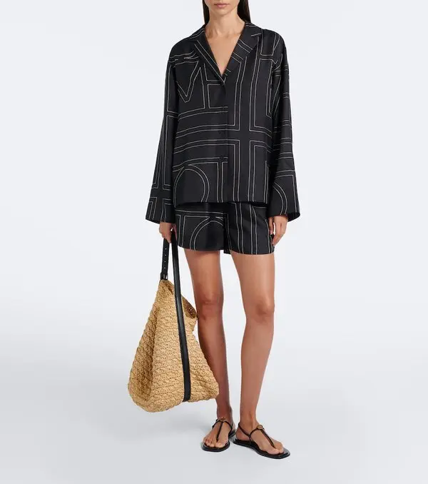TOTEME Logo-embroidered Silk Shirt - Black