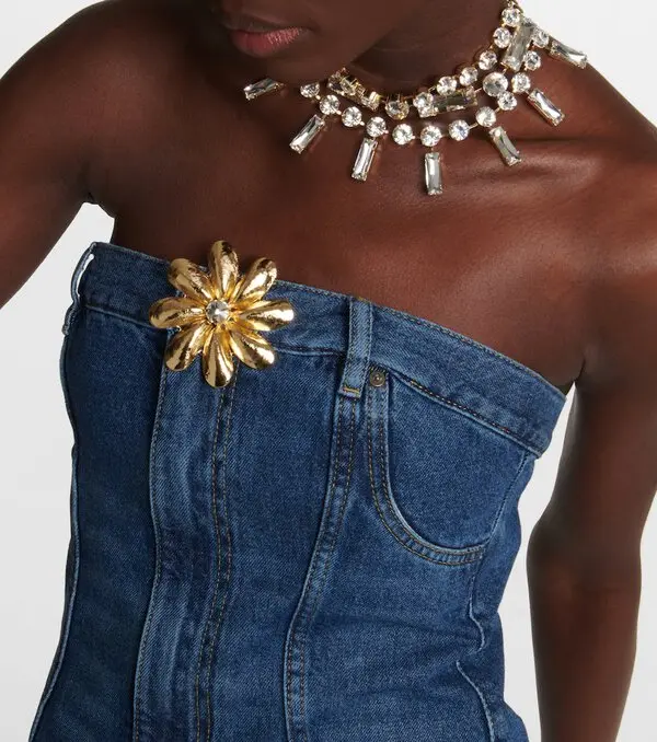 AREA Mussel Flower Denim Mini Dress