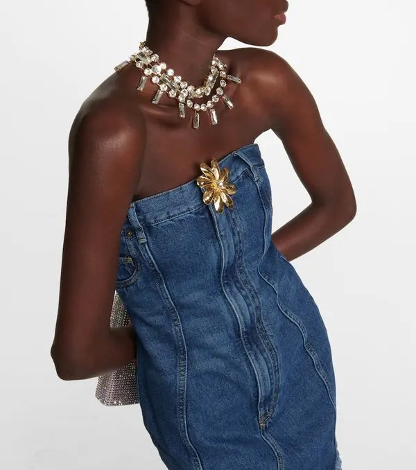 AREA Mussel Flower Denim Mini Dress