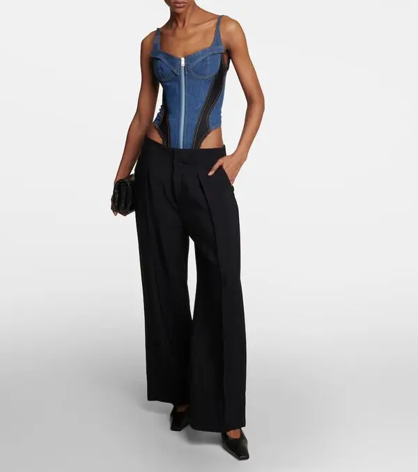 MUGLER Paneled Denim Bodysuit