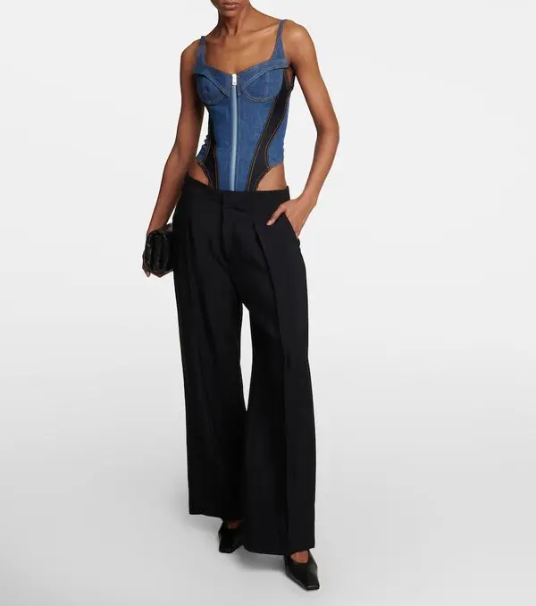 MUGLER Paneled Denim Bodysuit