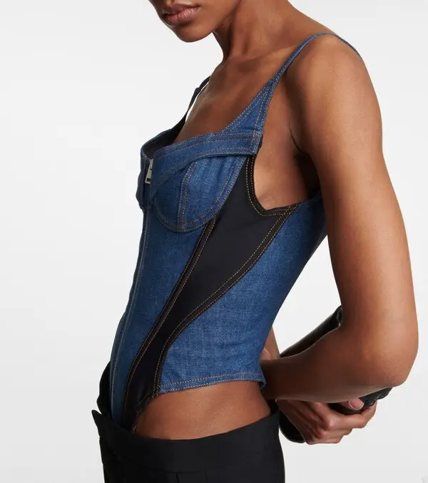 MUGLER Paneled Denim Bodysuit