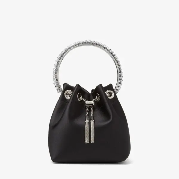 JIMMY CHOO Bon Bon Satin Bag With Crystal Handle - Black