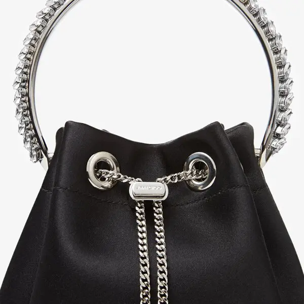 JIMMY CHOO Bon Bon Satin Bag With Crystal Handle - Black