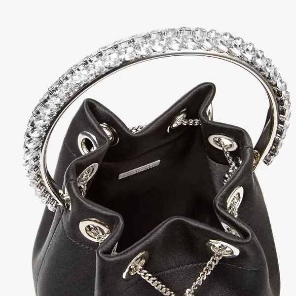 JIMMY CHOO Bon Bon Satin Bag With Crystal Handle - Black