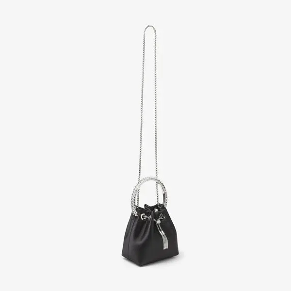 JIMMY CHOO Bon Bon Satin Bag With Crystal Handle - Black