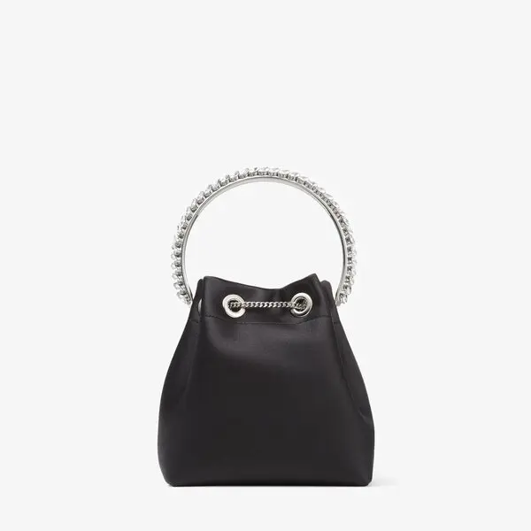 JIMMY CHOO Bon Bon Satin Bag With Crystal Handle - Black
