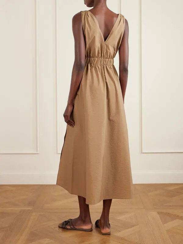 Brunello Cucinelli Belted Cotton-blend Poplin Midi Dress - Brown