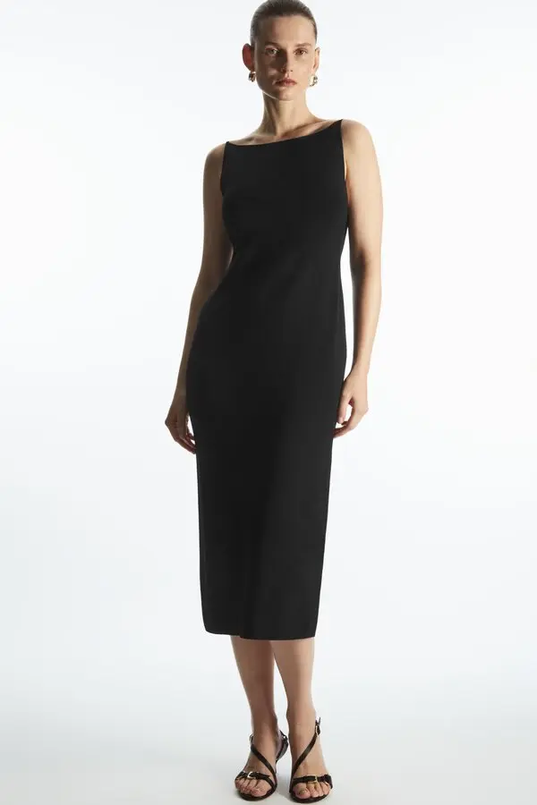 cos square-neck knitted slip dress Cos Square-Neck Knitted Midi Slip Dress - Black