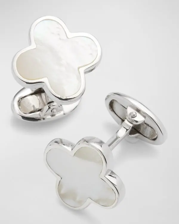 JAN LESLIE Mother-of-pearl Clover Cuff Links - White