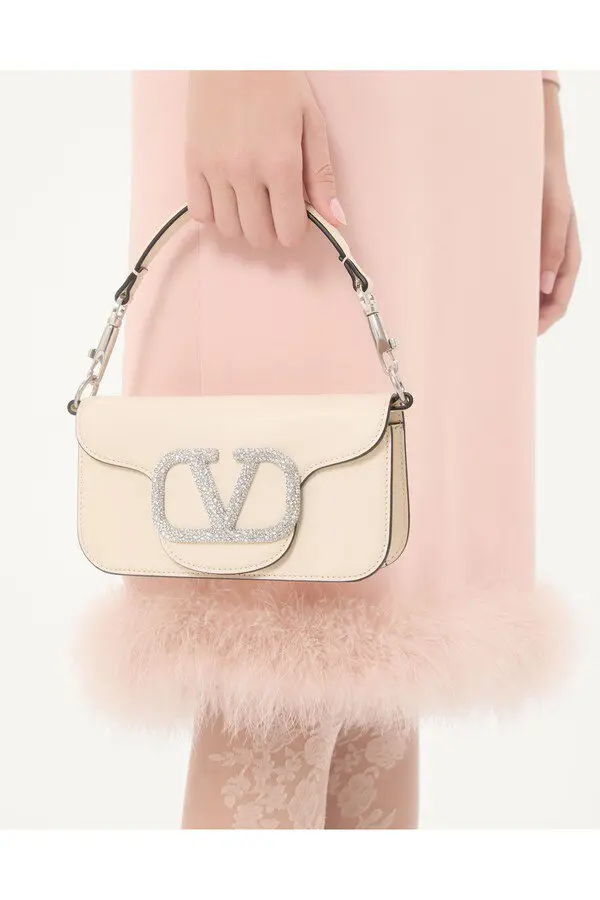 Valentino Garavani Locò Small Shoulder Bag With Jewel Logo - Natural