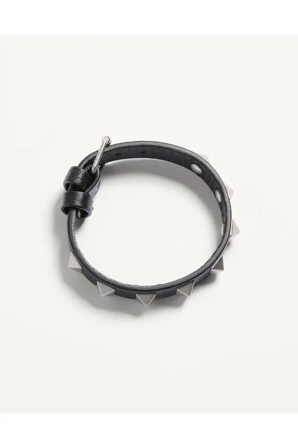 Valentino Garavani Rockstud Leather Bracelet With Ruthenium Studs - Black
