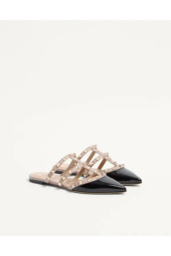 Valentino Garavani Rockstud Patent-leather Mule - Natural