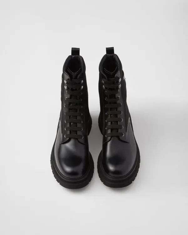 Prada Brushed Rois Leather And Re-Nylon Booties - Black  display picture 3