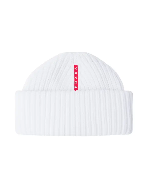 Prada Tec Rec Nylon Ribbed Beanie - White