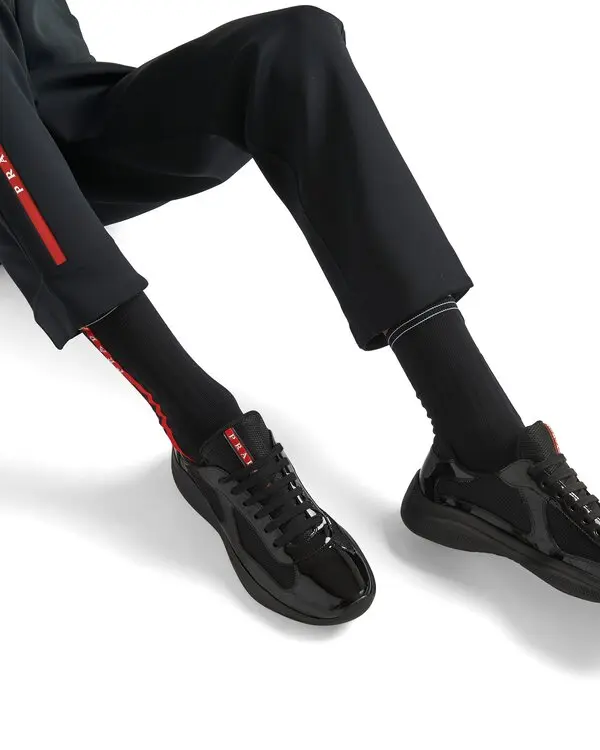 Prada America's Cup Sneakers In Patent Leather And Technical Fabric - Black