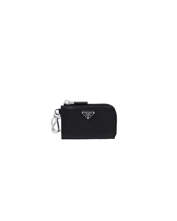 Prada Saffiano Leather Mini Pouch With Keychain - Black