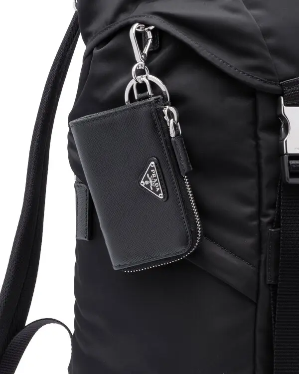 Prada Saffiano Leather Mini Pouch With Keychain - Black