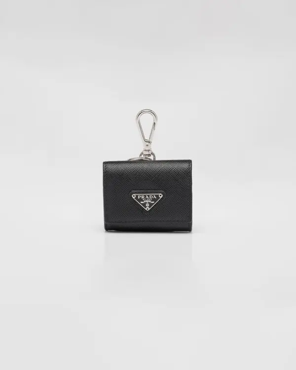 Prada Saffiano Leather Headphone Case With Keychain - Black