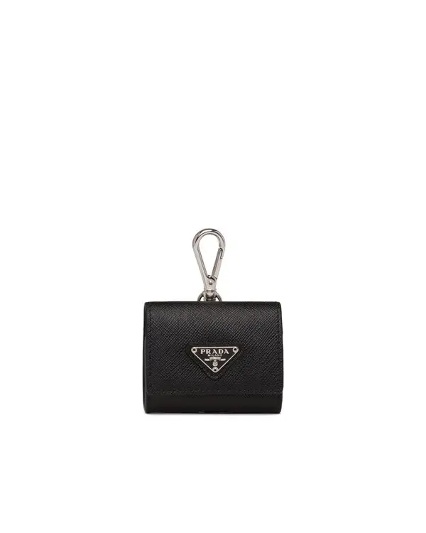 Prada Saffiano Leather Headphone Case With Keychain - Black