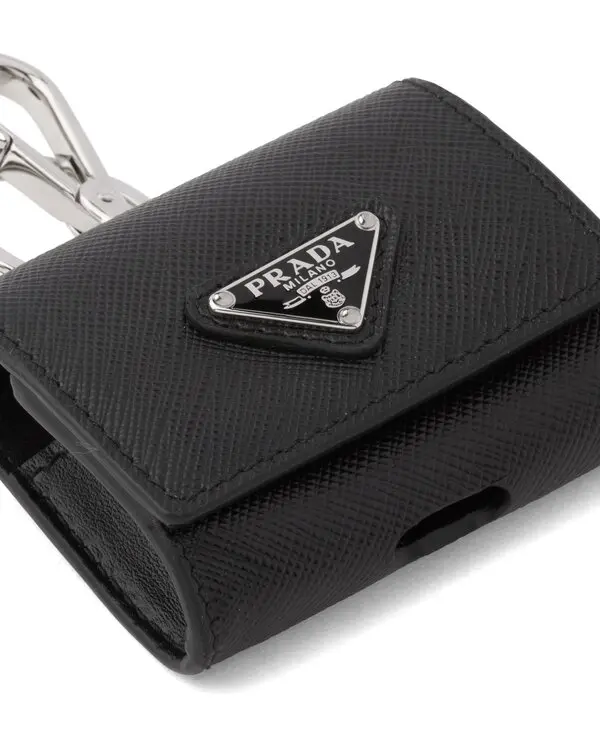 Prada Saffiano Leather Headphone Case With Keychain - Black