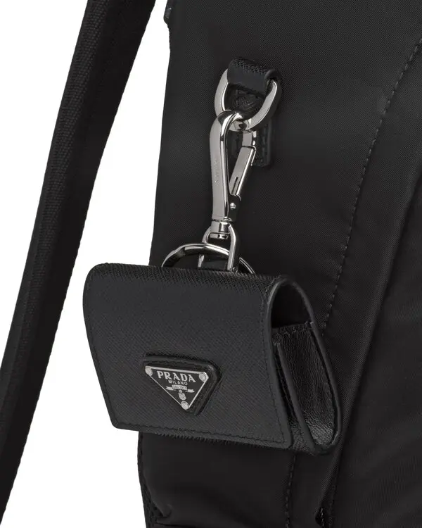 Prada Saffiano Leather Headphone Case With Keychain - Black