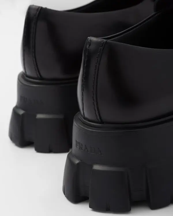 Prada Monolith Brushed Leather Loafers - Black | Editorialist