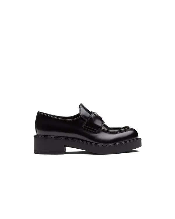 Prada Brushed Leather Loafers - Black