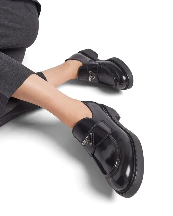 Prada Brushed Leather Loafers - Black