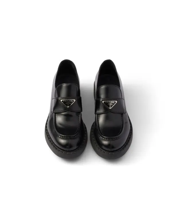 Prada Brushed Leather Loafers - Black