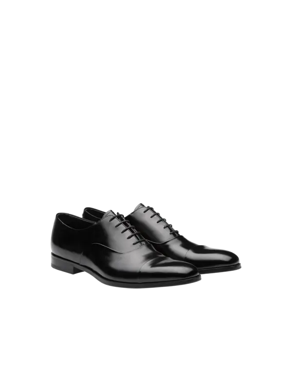 Prada Brushed Leather Laced Oxford Shoes - Black | Editorialist